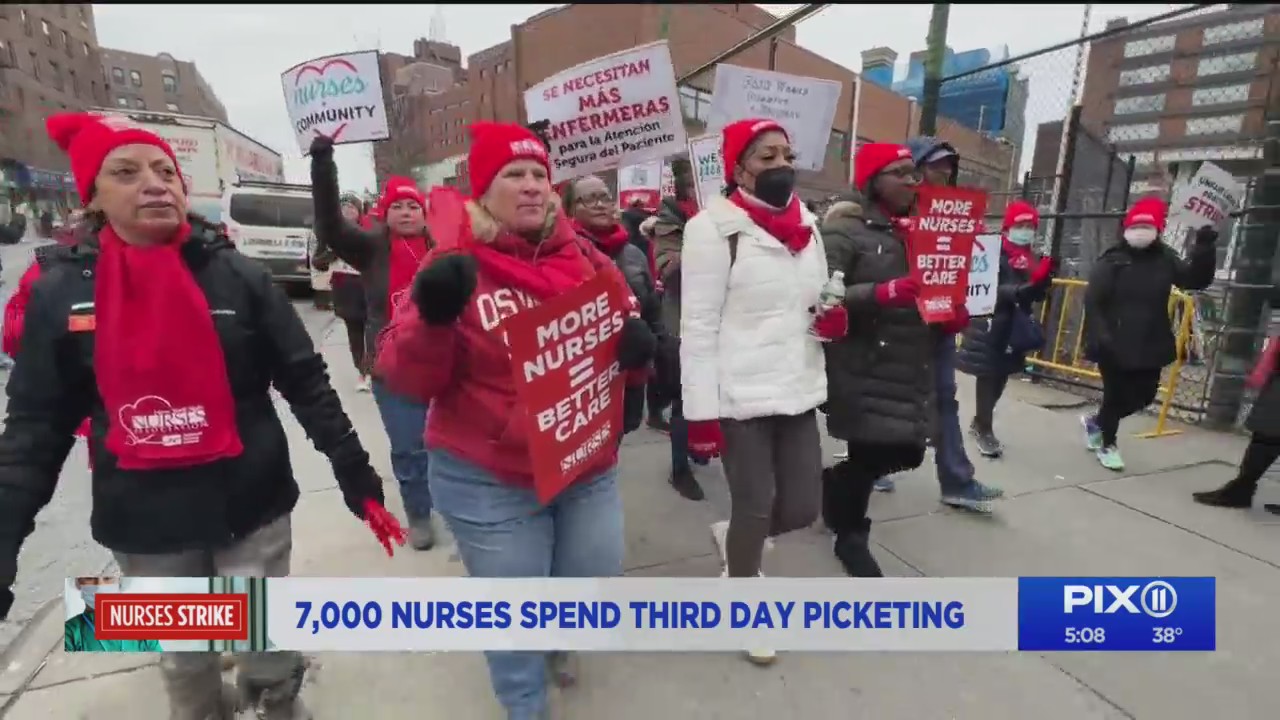 7,000+ nurses in NYC spend third day picketing – PIX11