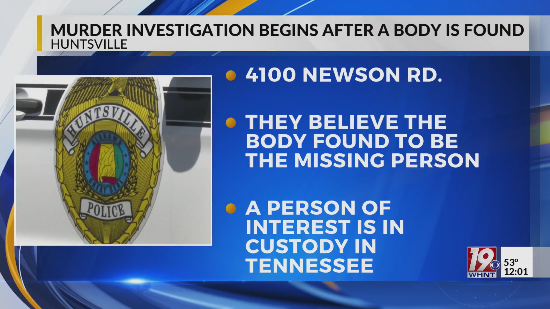 Body Found By Huntsville Police Responding To Missing Person Call ...