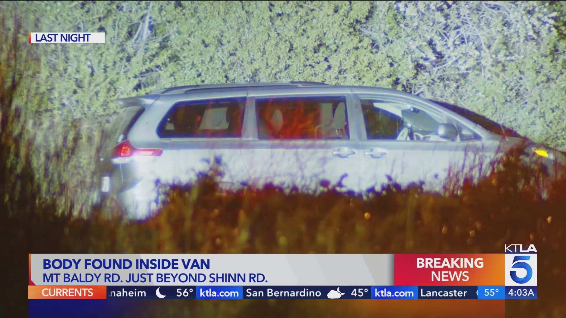 Woman found dead inside van parked on Mt. Baldy Road – KTLA