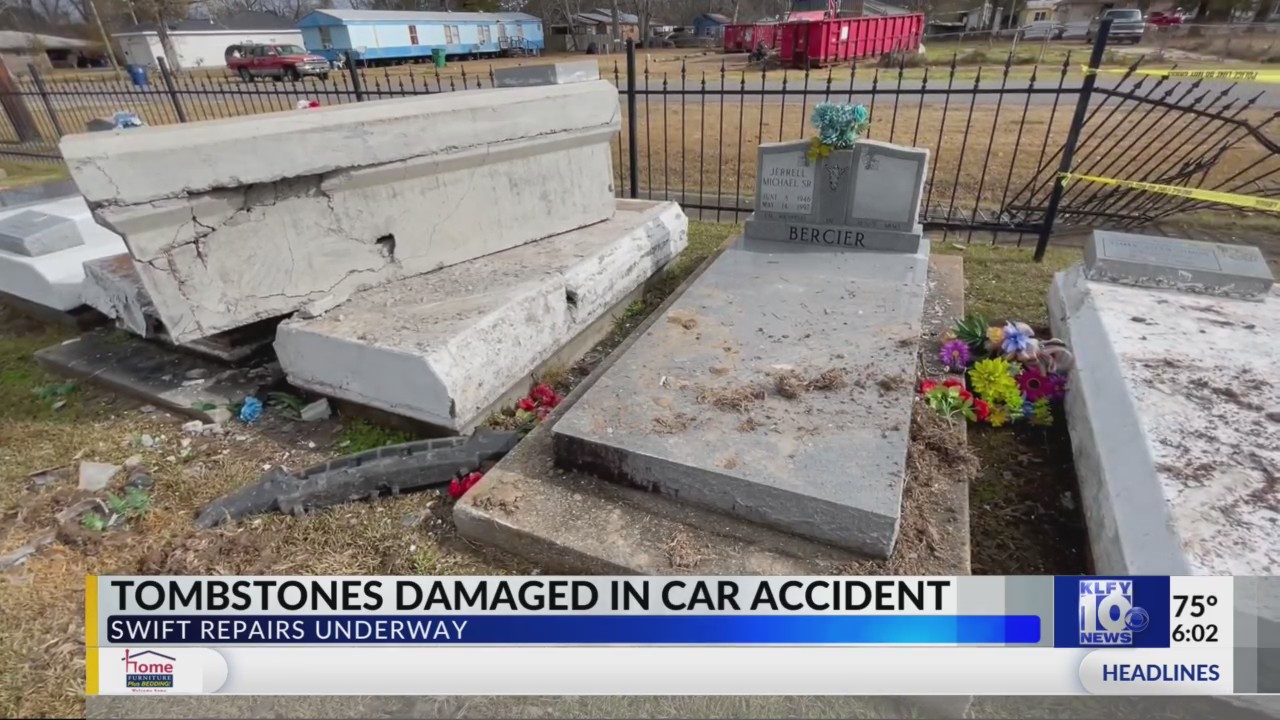 Tombstones damaged in car crash – KLFY.com