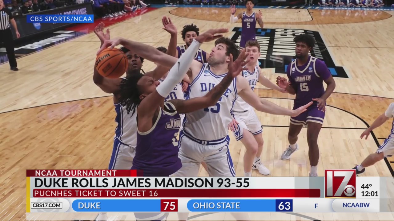 Duke cruises past James Madison 93-55 for a Sweet 16 spot – CBS17.com