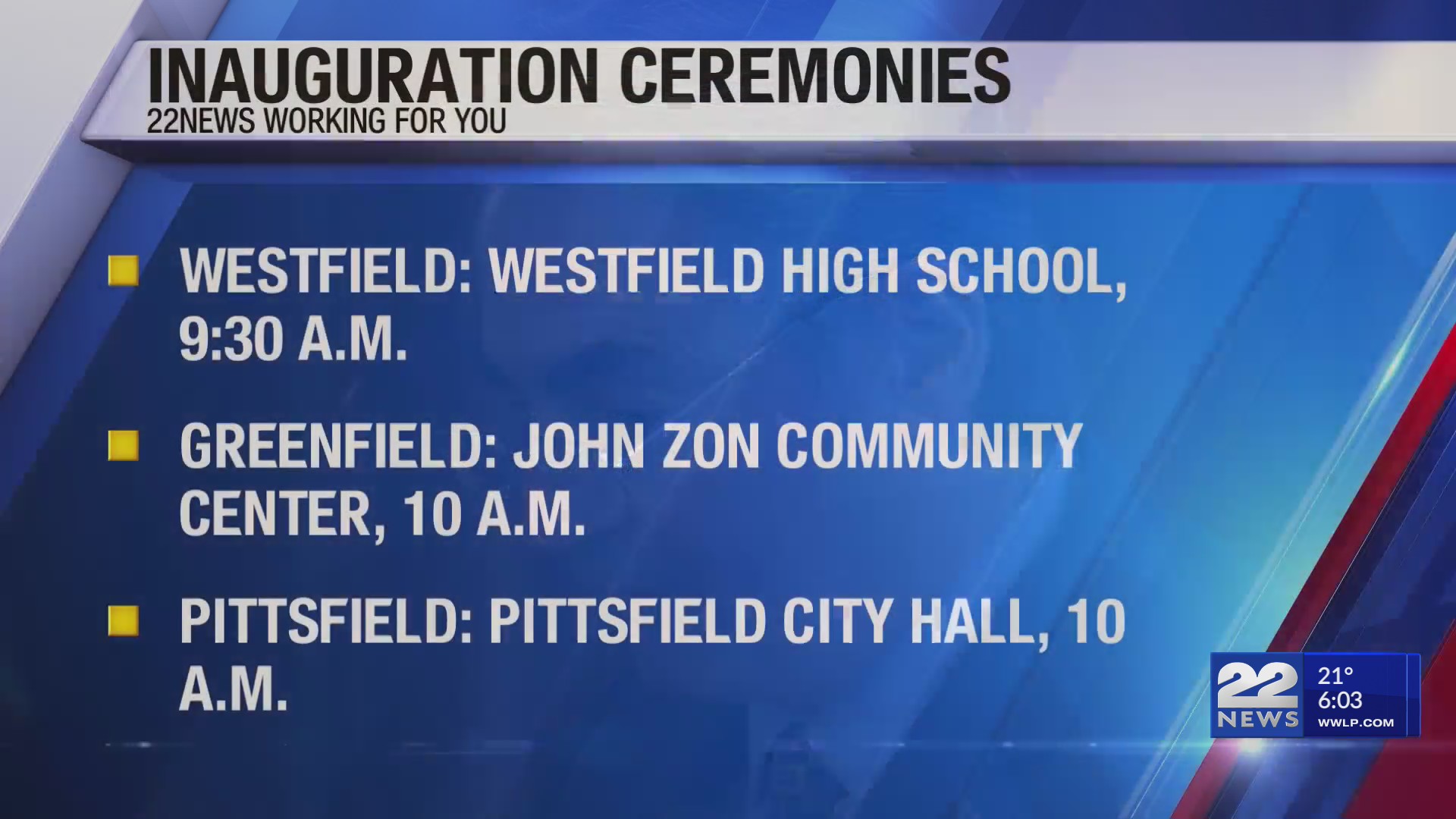 Inaugural ceremonies taking place across western Massachusetts – WWLP