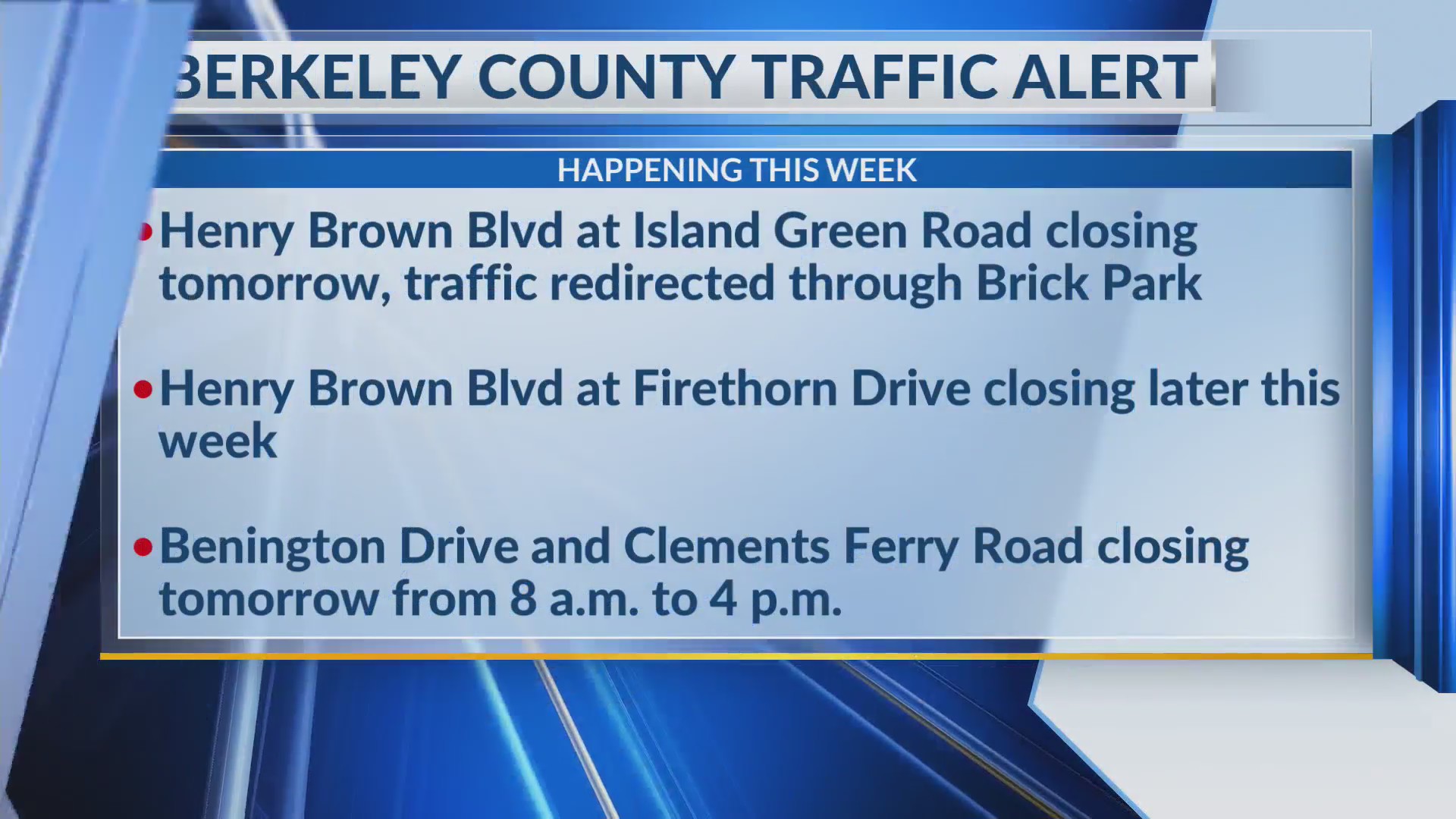 Projects in Berkeley County to impact traffic this week – WCBD News 2