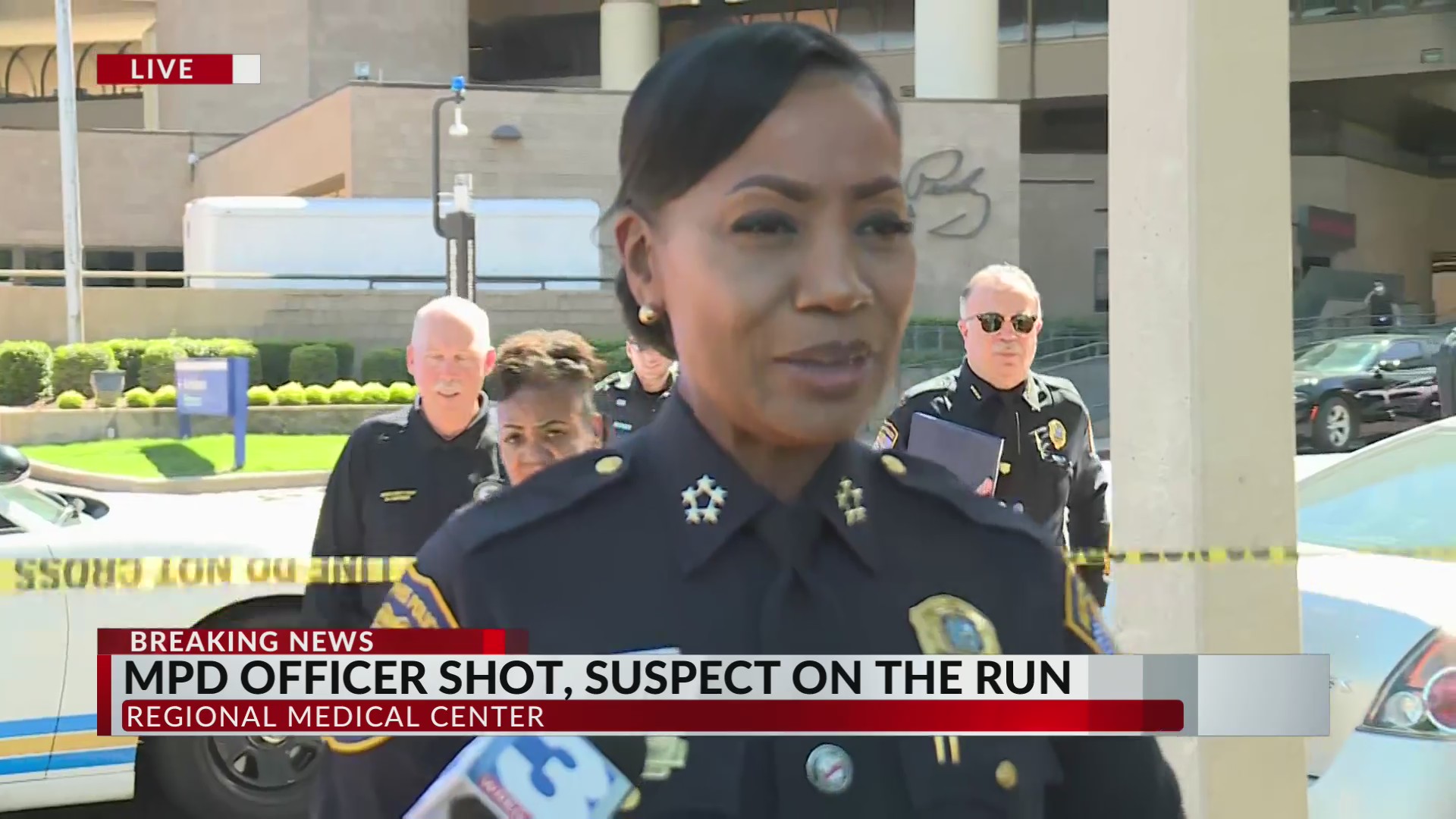 MPD Chief CJ Davis briefs media on an officer’s shooting in Memphis ...