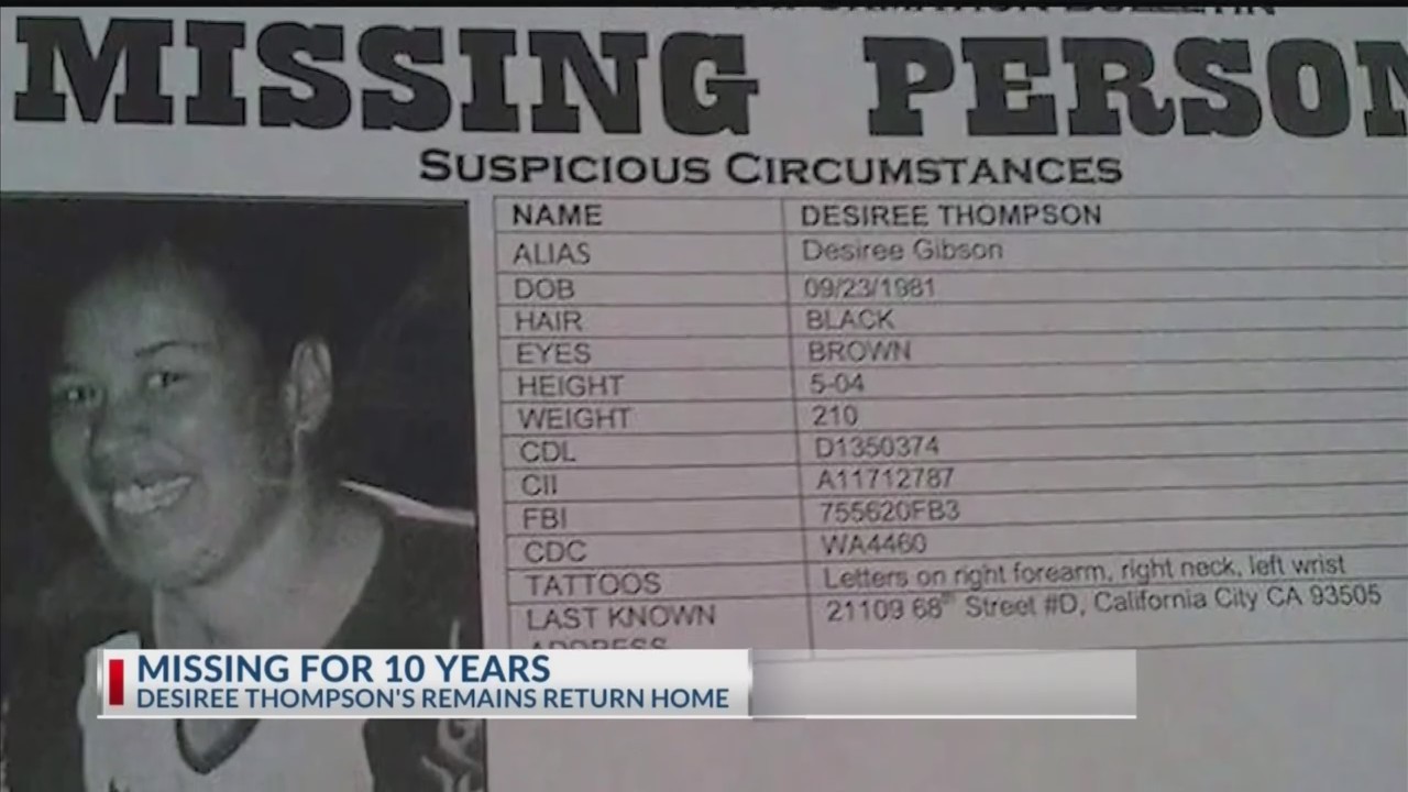 Desiree Thompson’s remains return home after she went missing 10 years ago – KGET 17 News