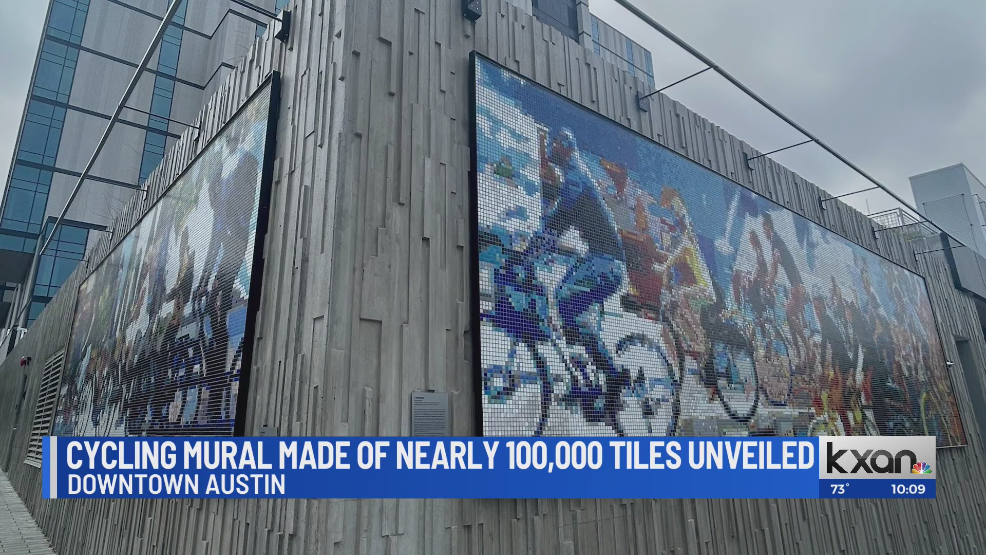 Cycling mural made of nearly 100K tiles unveiled Sunday – KXAN Austin