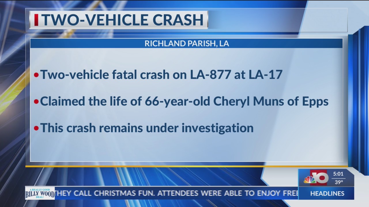 West Carroll Parish woman dies in fatal crash on LA 877 – KTVE – myarklamiss.com