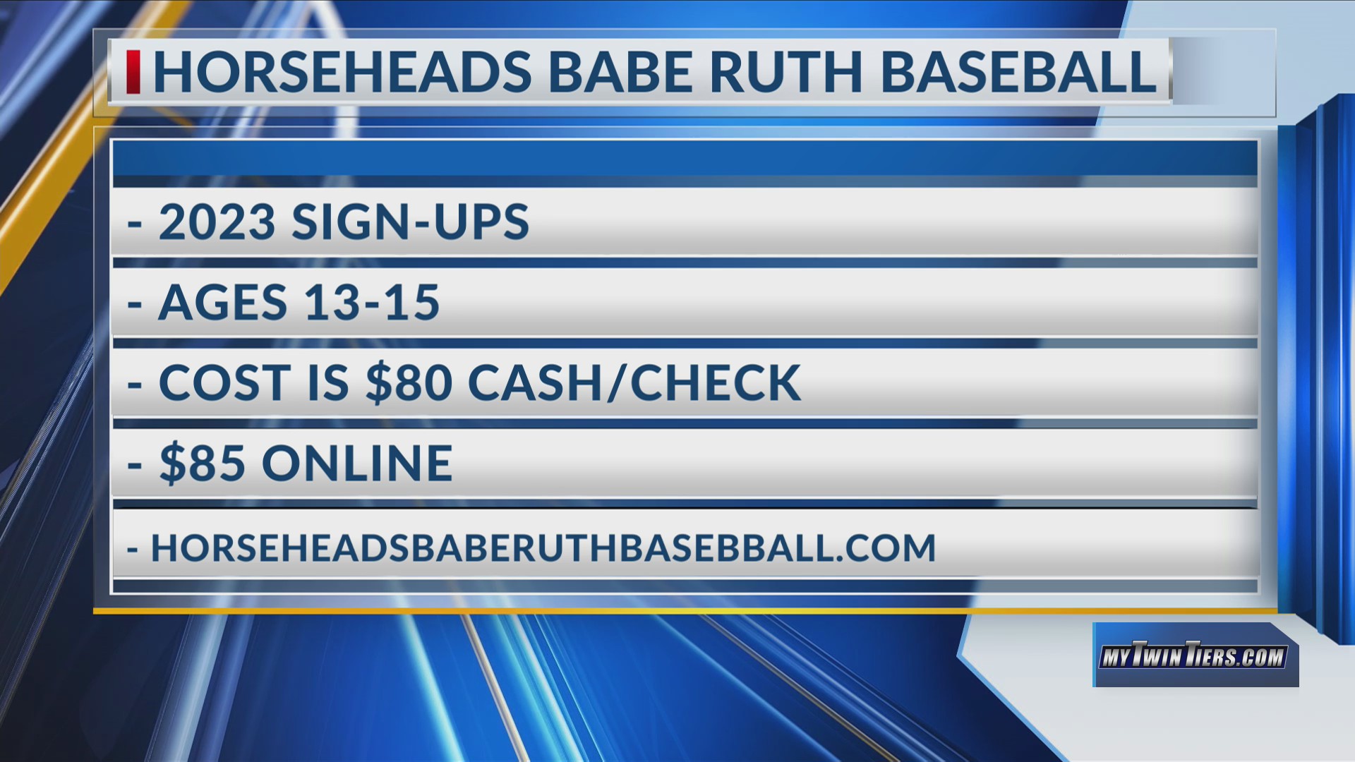 Horseheads Babe Ruth Baseball sign-ups – WETM – MyTwinTiers.com