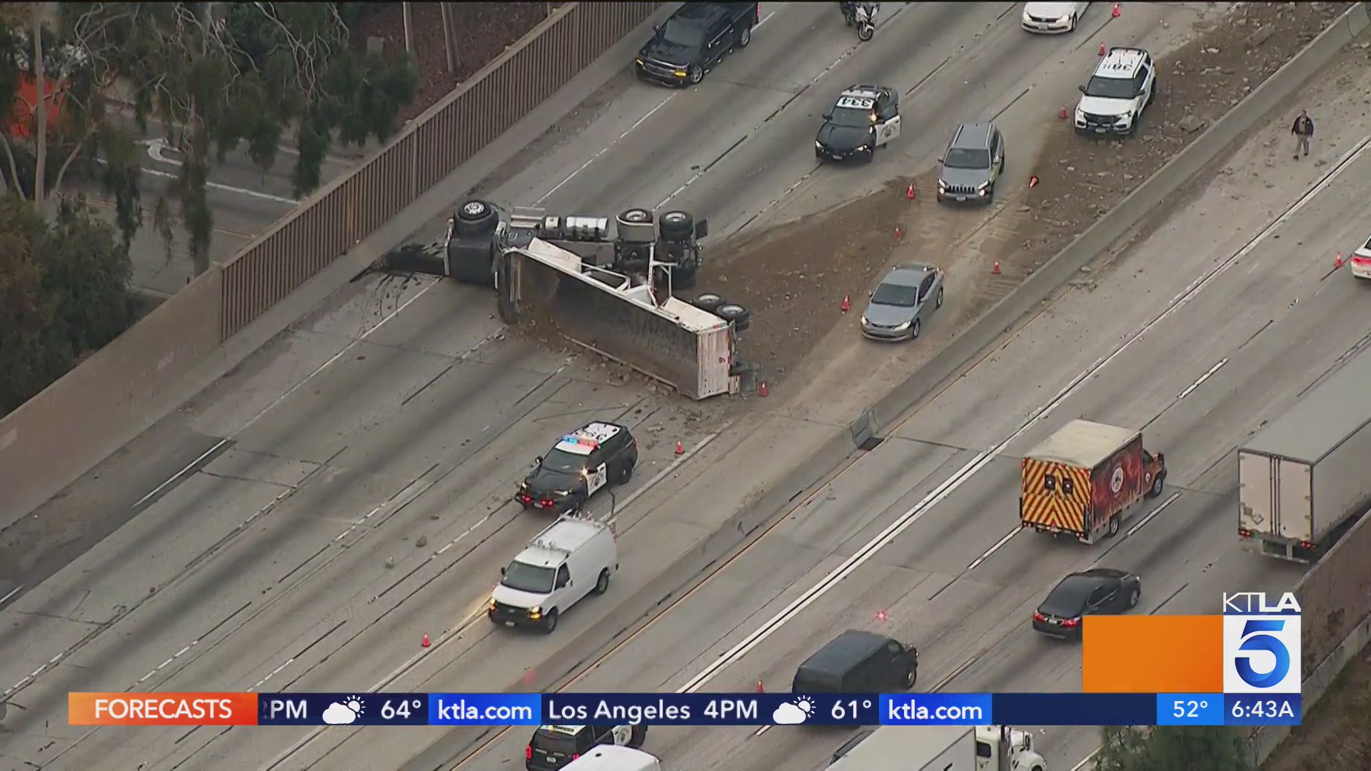 Overturned truck hampers traffic on 605 Fwy in Whittier – KTLA