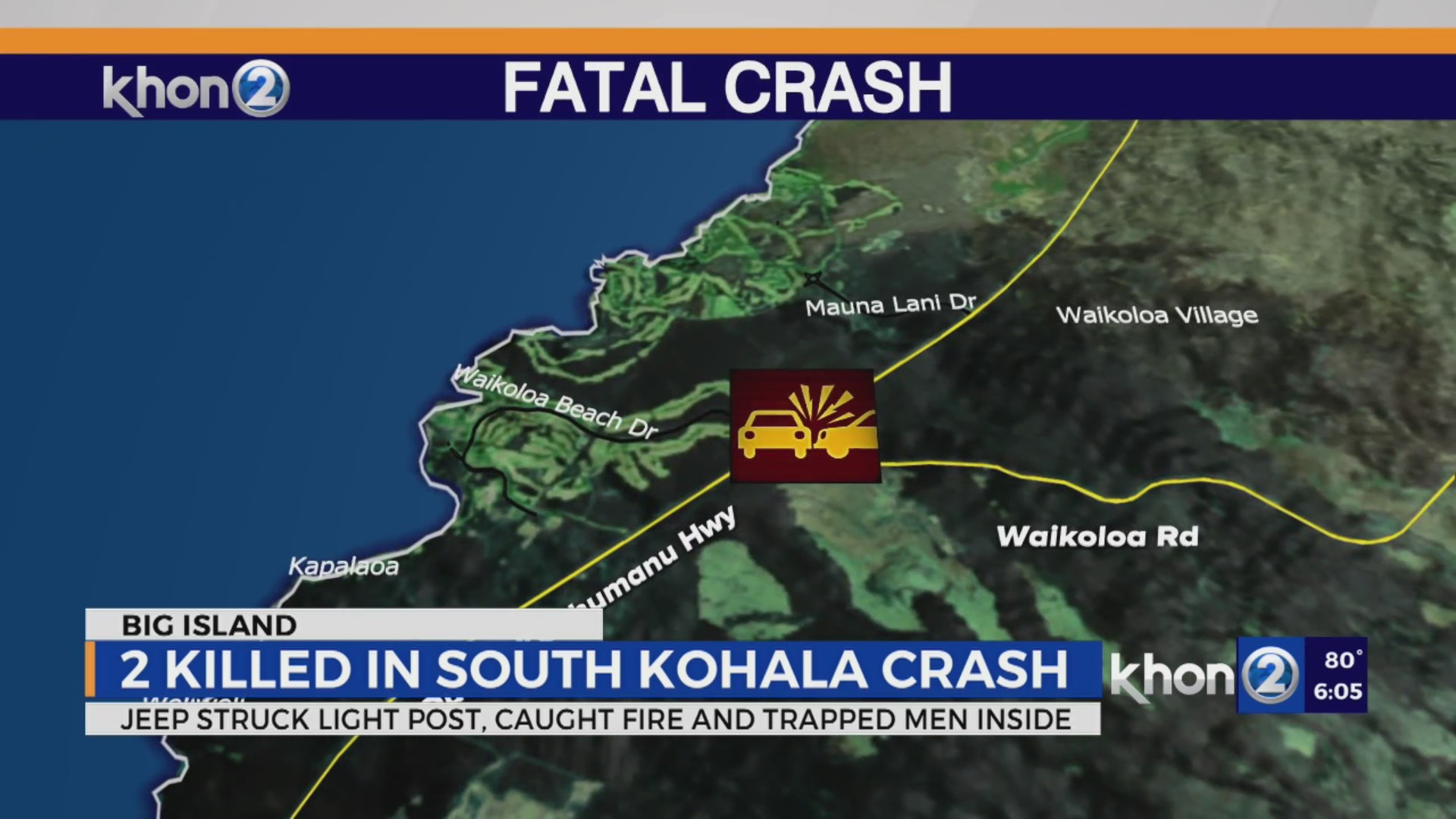2 men killed in car fire that struck light post in South Kohala – KHON2