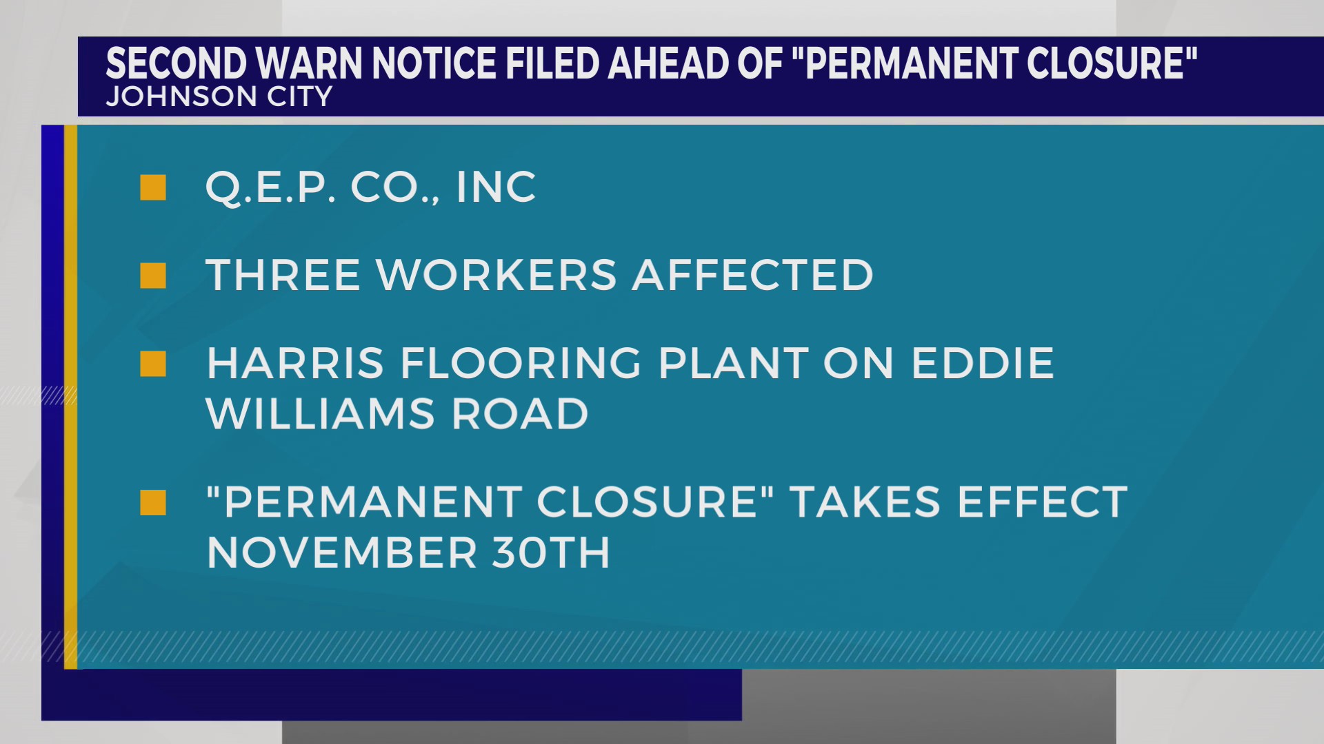 Q.E.P. files second WARN Notice in Johnson City ahead of permanent closure – WJHL | Tri-Cities ...