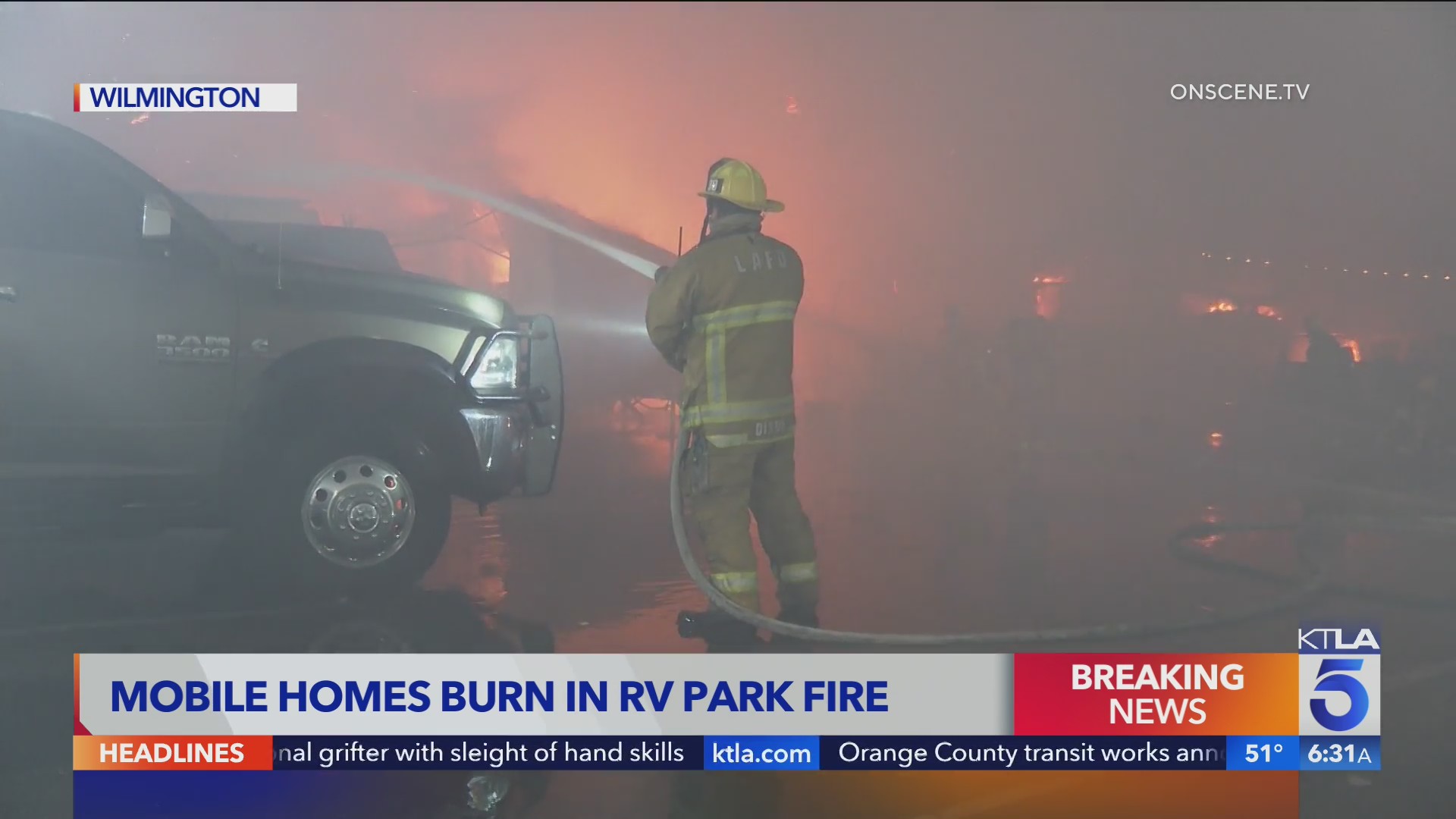 Mobile homes destroyed in Wilmington RV park fire – KTLA