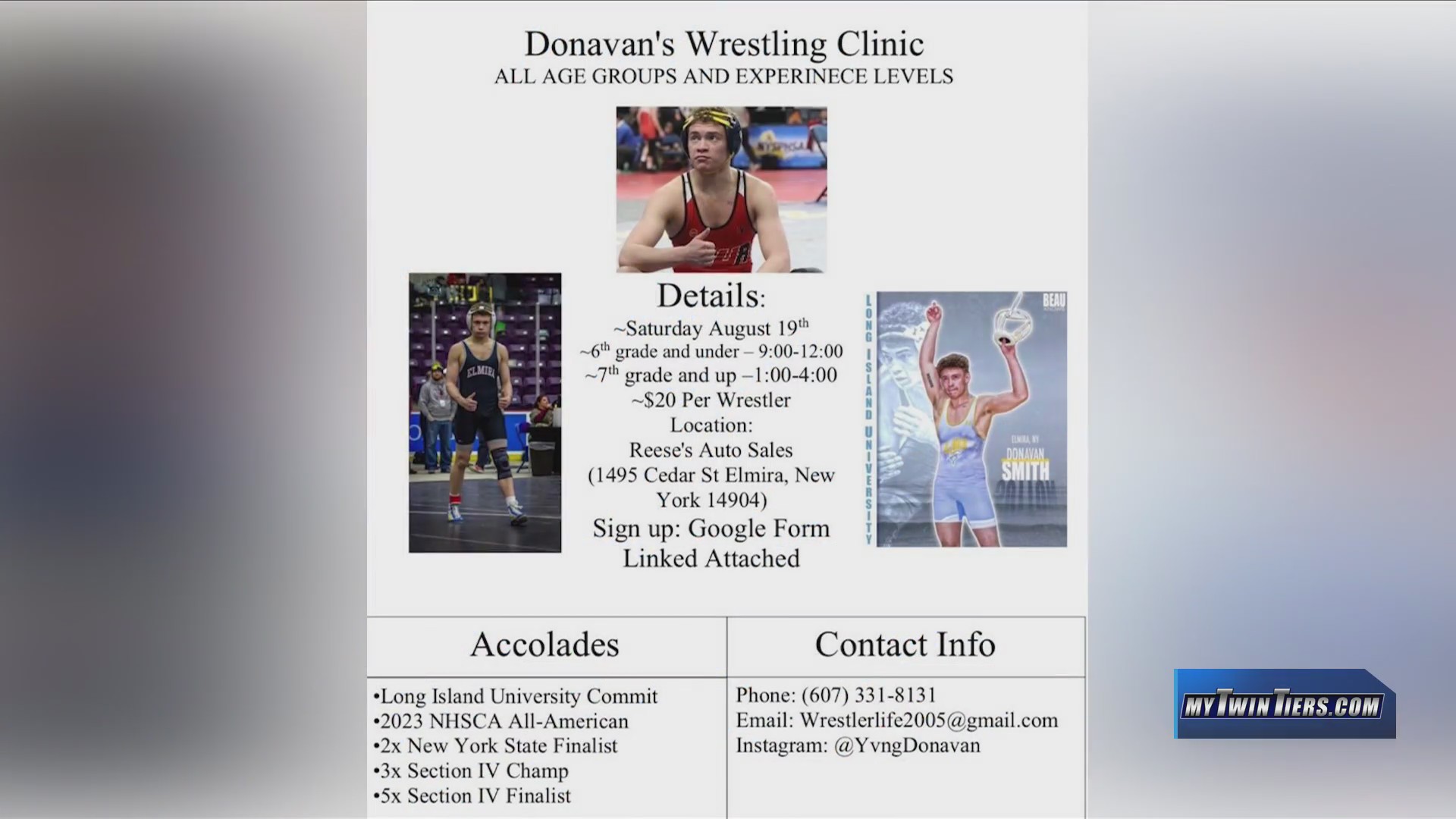 Donavan Smith to hold wrestling clinic – WETM – MyTwinTiers.com