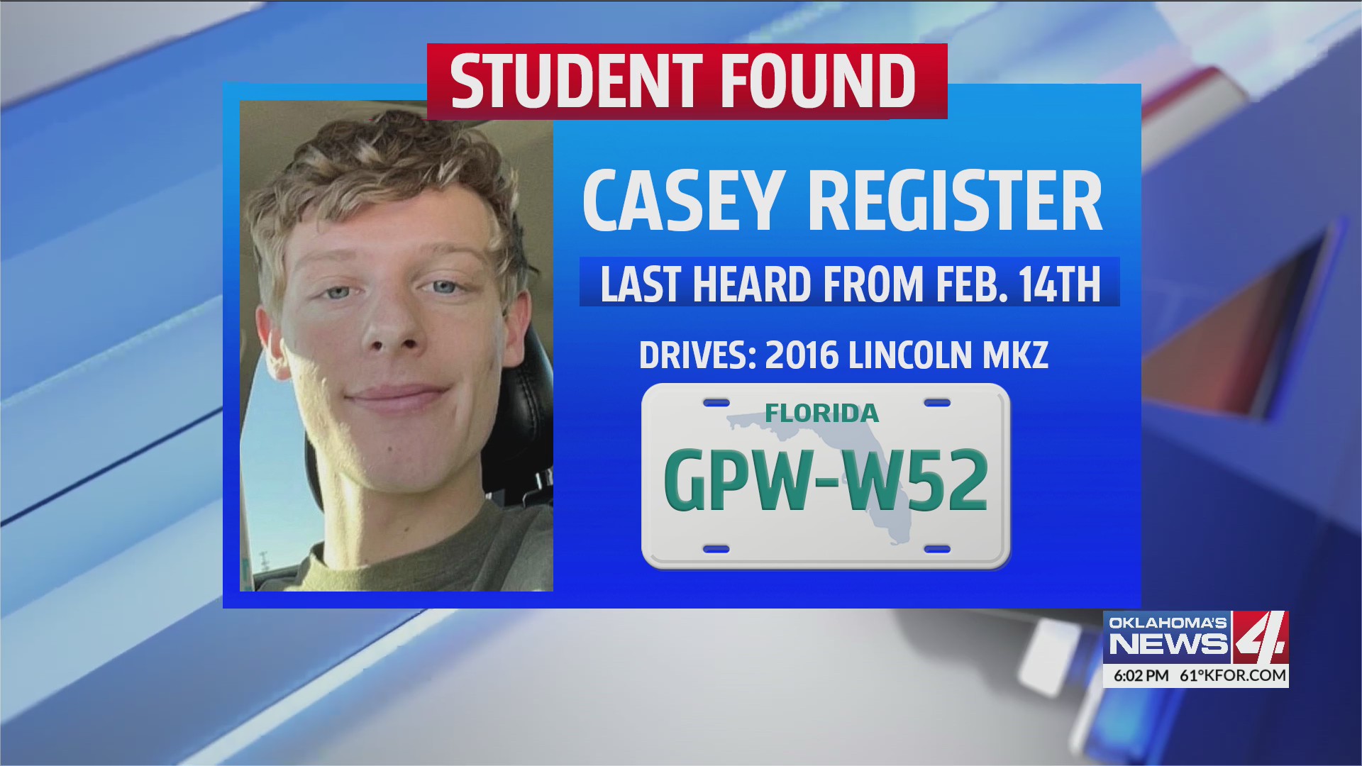Missing man Casey Register found safe – KFOR.com Oklahoma City