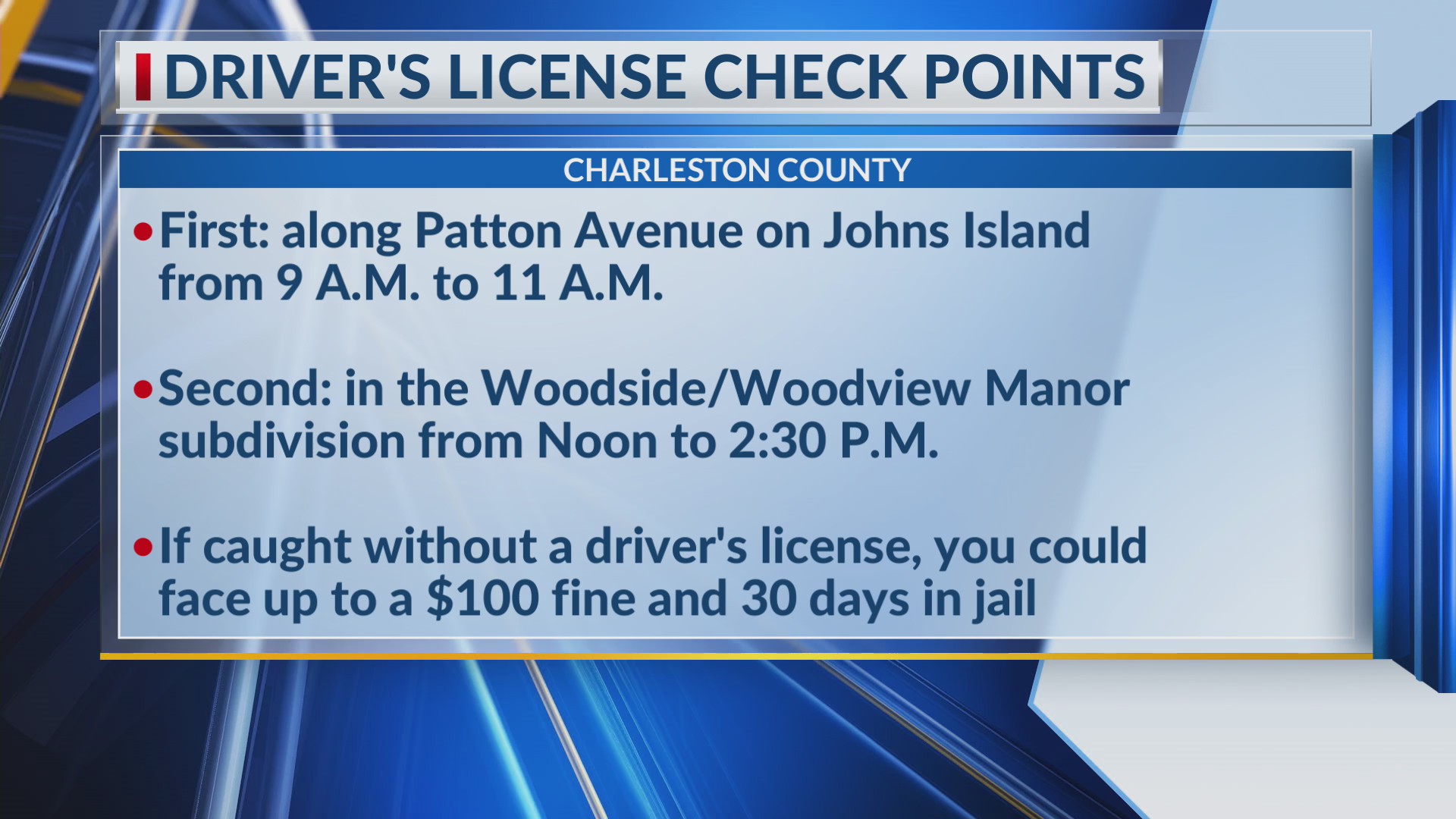 Charleston County deputies to conduct driver’s license checkpoints Friday – WCBD News 2