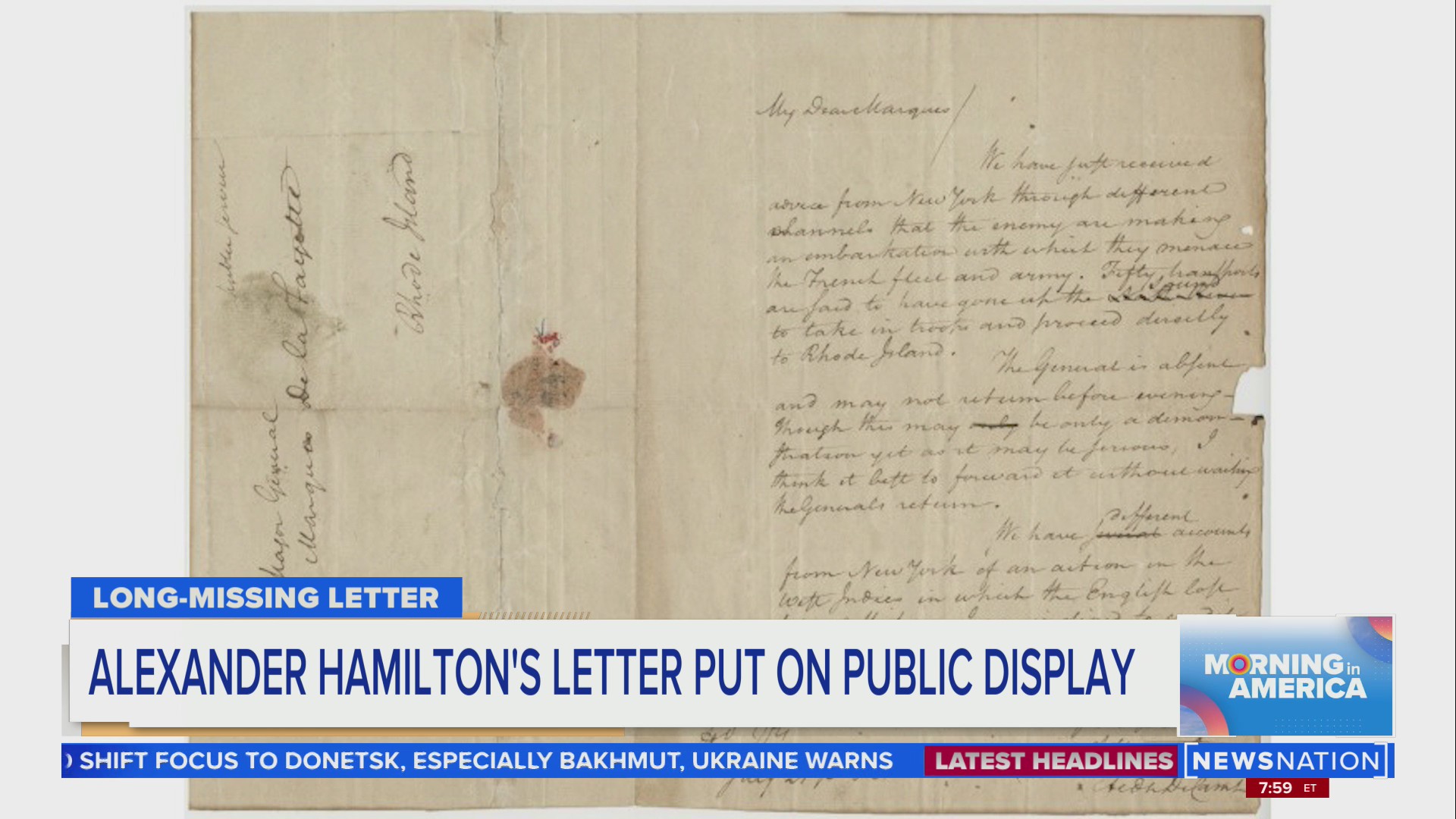 Long-missing Alexander Hamilton letter put on public display | Morning ...