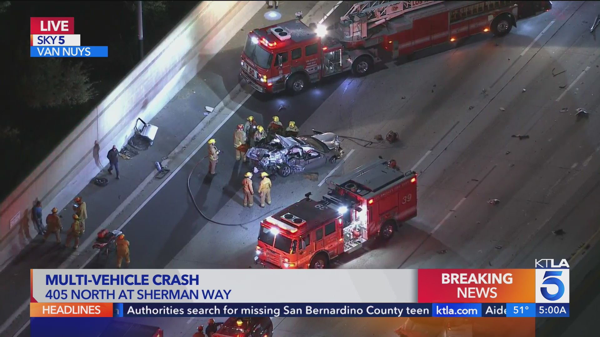Multi-vehicle crash involving wrong way driver stops all traffic on 405 ...