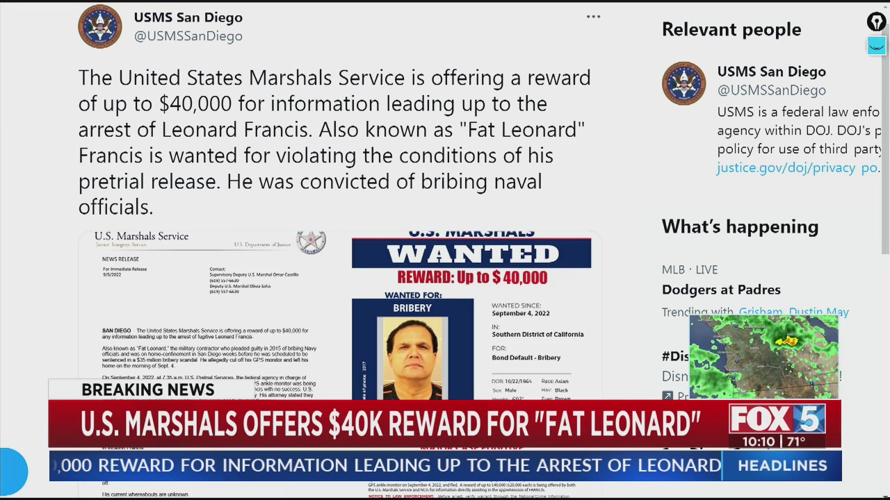 Us Marshals Offers 40k Reward For ‘fat Leonard Fox 5 San Diego