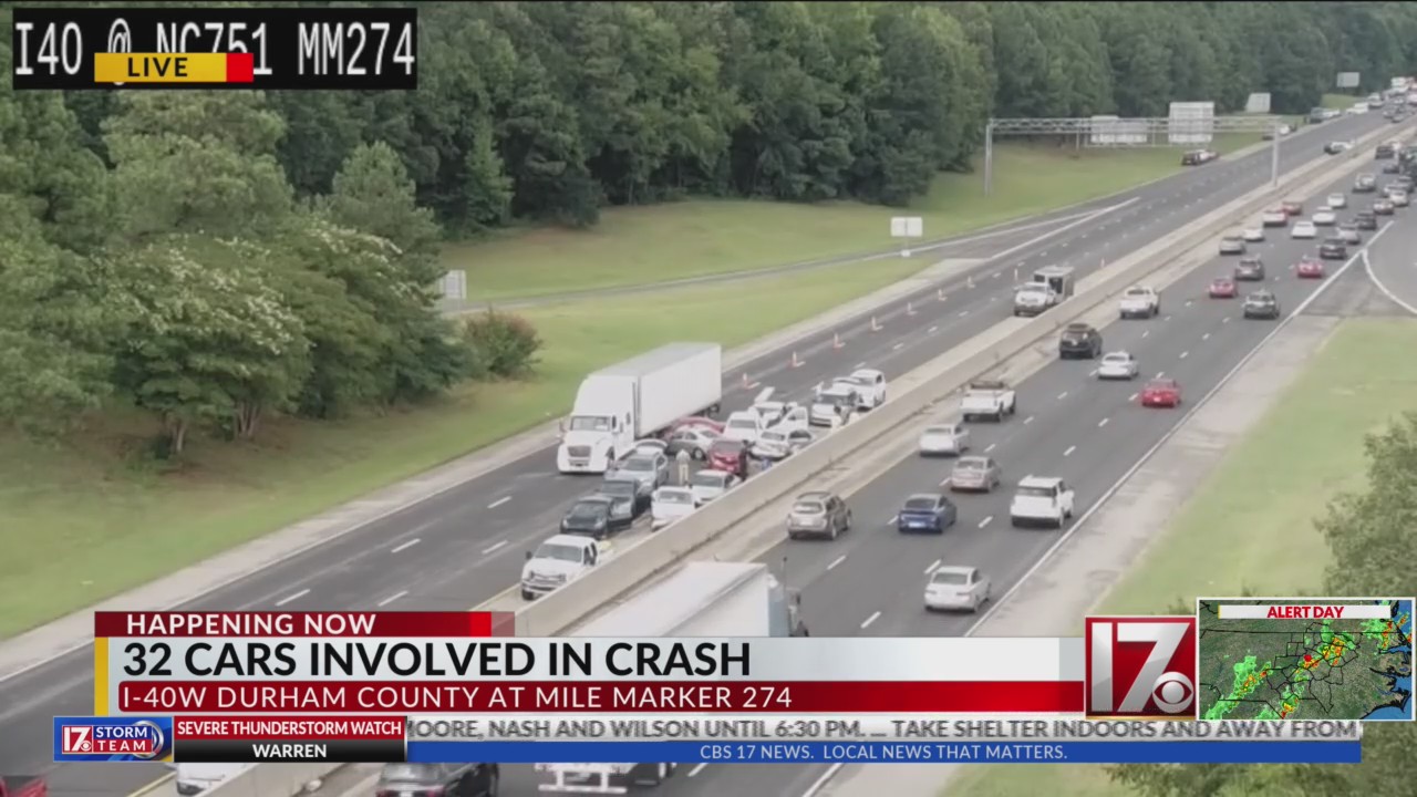 Crashes involving 32 cars closes I-40 in Durham – CBS17.com