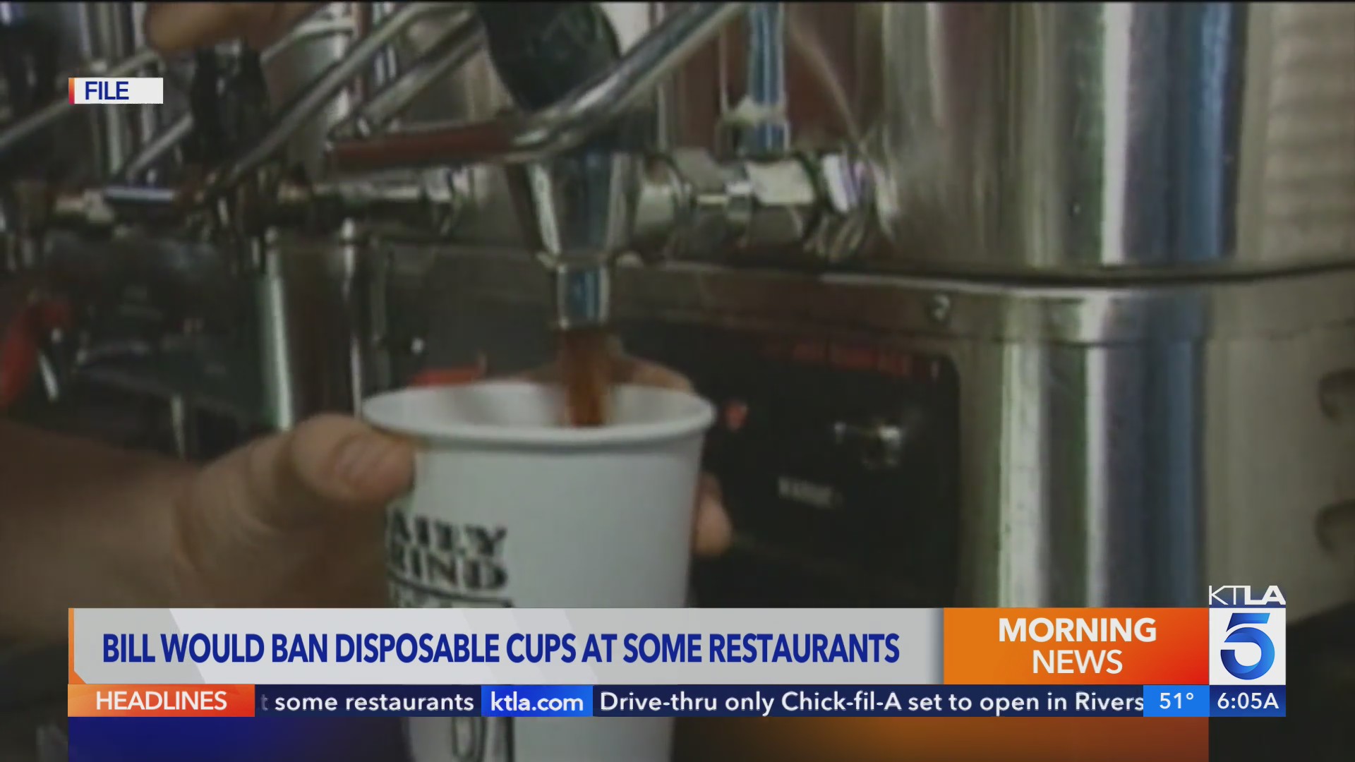 Bill would ban disposable cups at some restaurants – KTLA