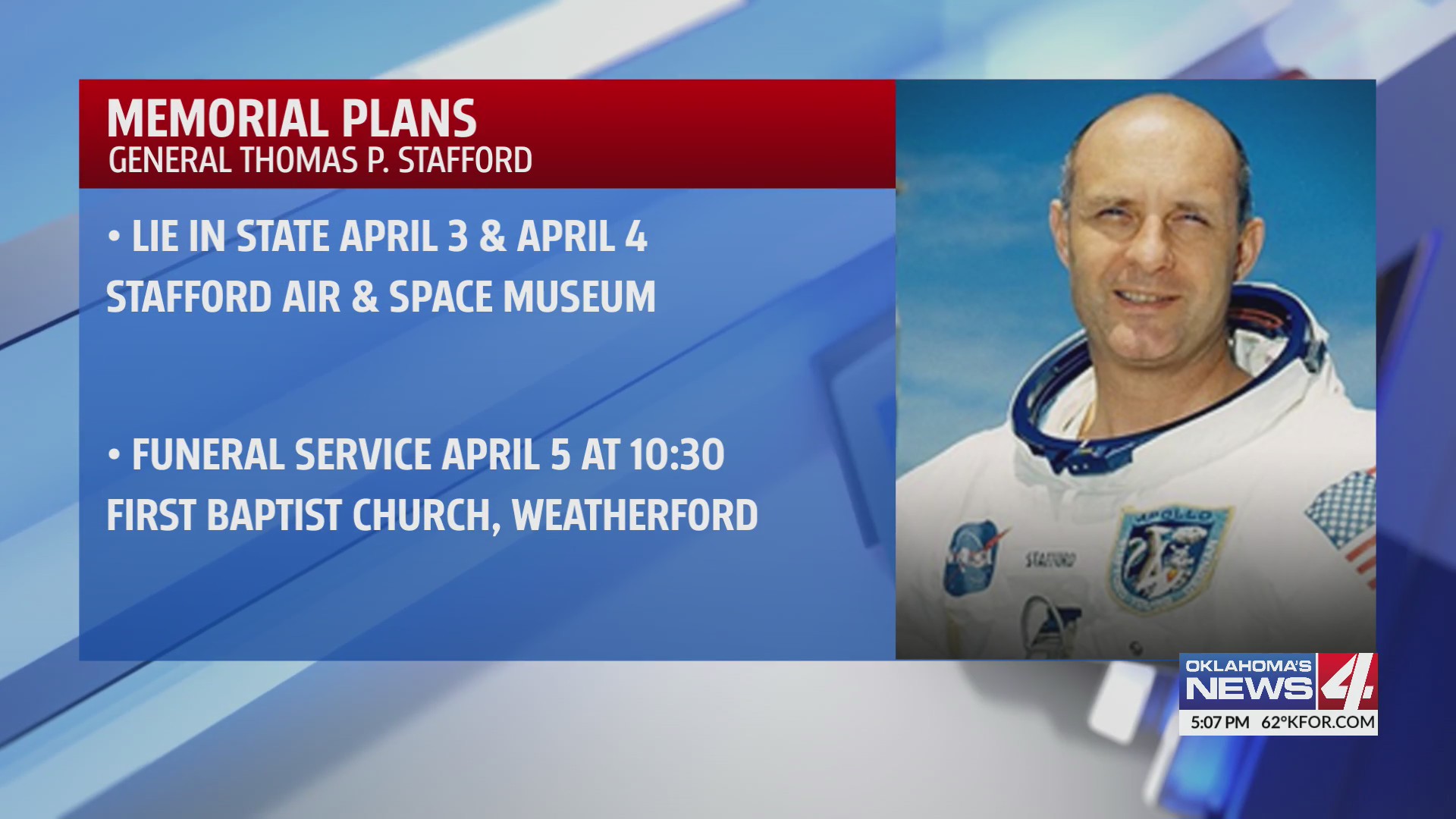 Memorial plans announced for General Thomas Stafford – KFOR.com Oklahoma City