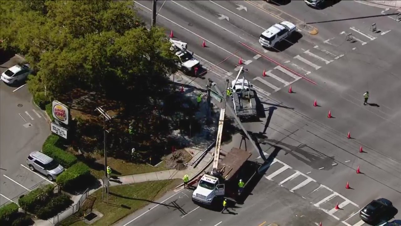 Aerial view of crash that damaged poles – WFLA