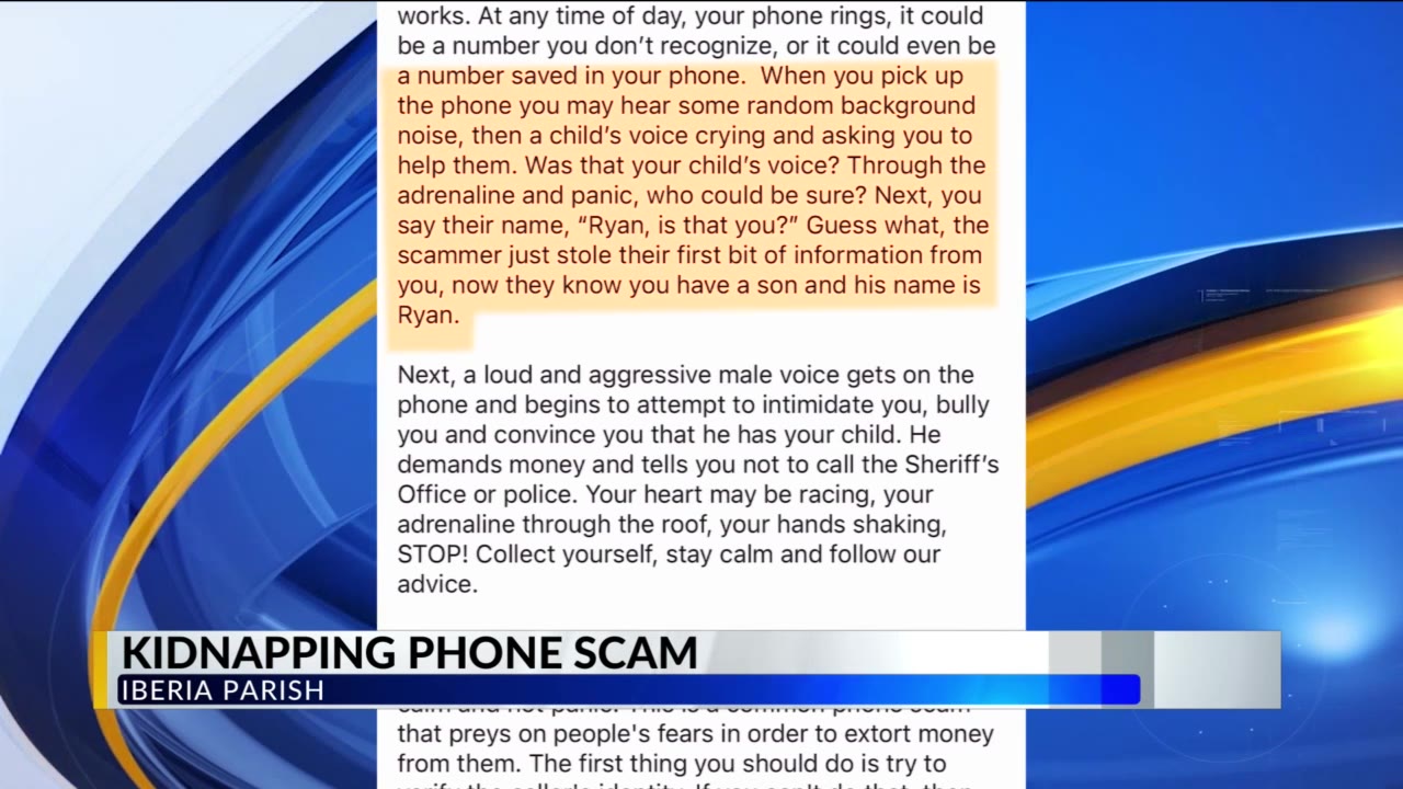 Iberia Parish Sheriff’s Office warns public of kidnapping scam – KLFY.com