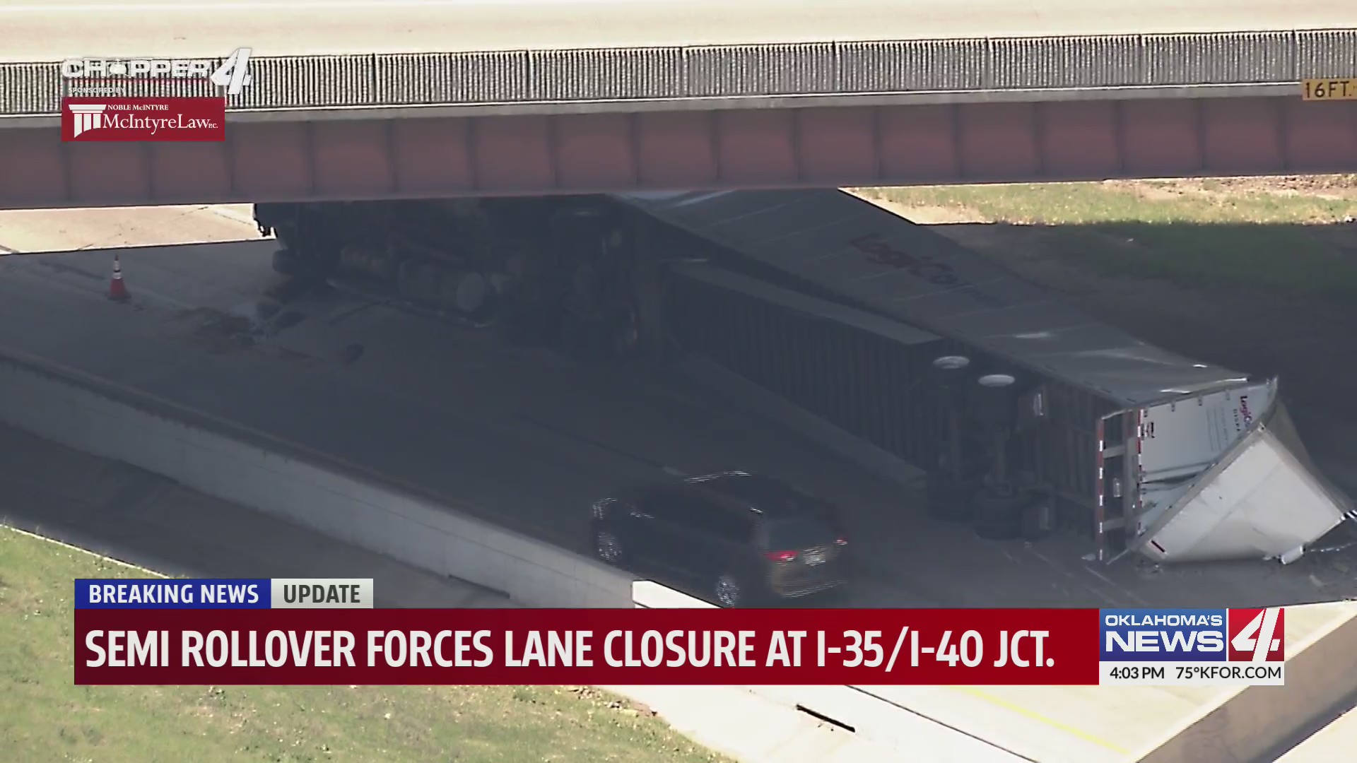 Semi rollover forces lane closure at I-35/I-40 JCT. – KFOR.com Oklahoma ...