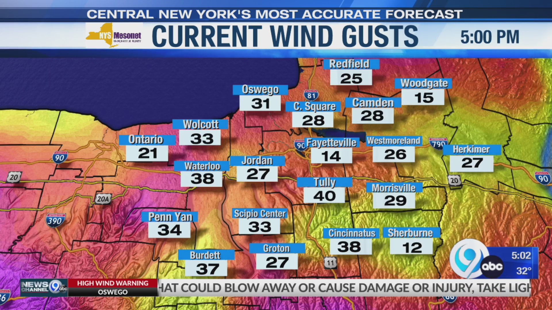 Chief Meteorologist Jim Teske times out the strongest winds – WSYR