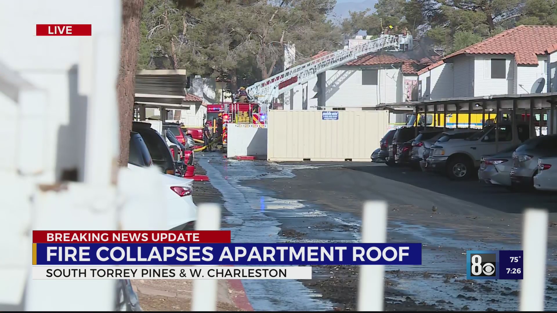 Fire at apartment complex near Charleston, Torrey Pines – KLAS