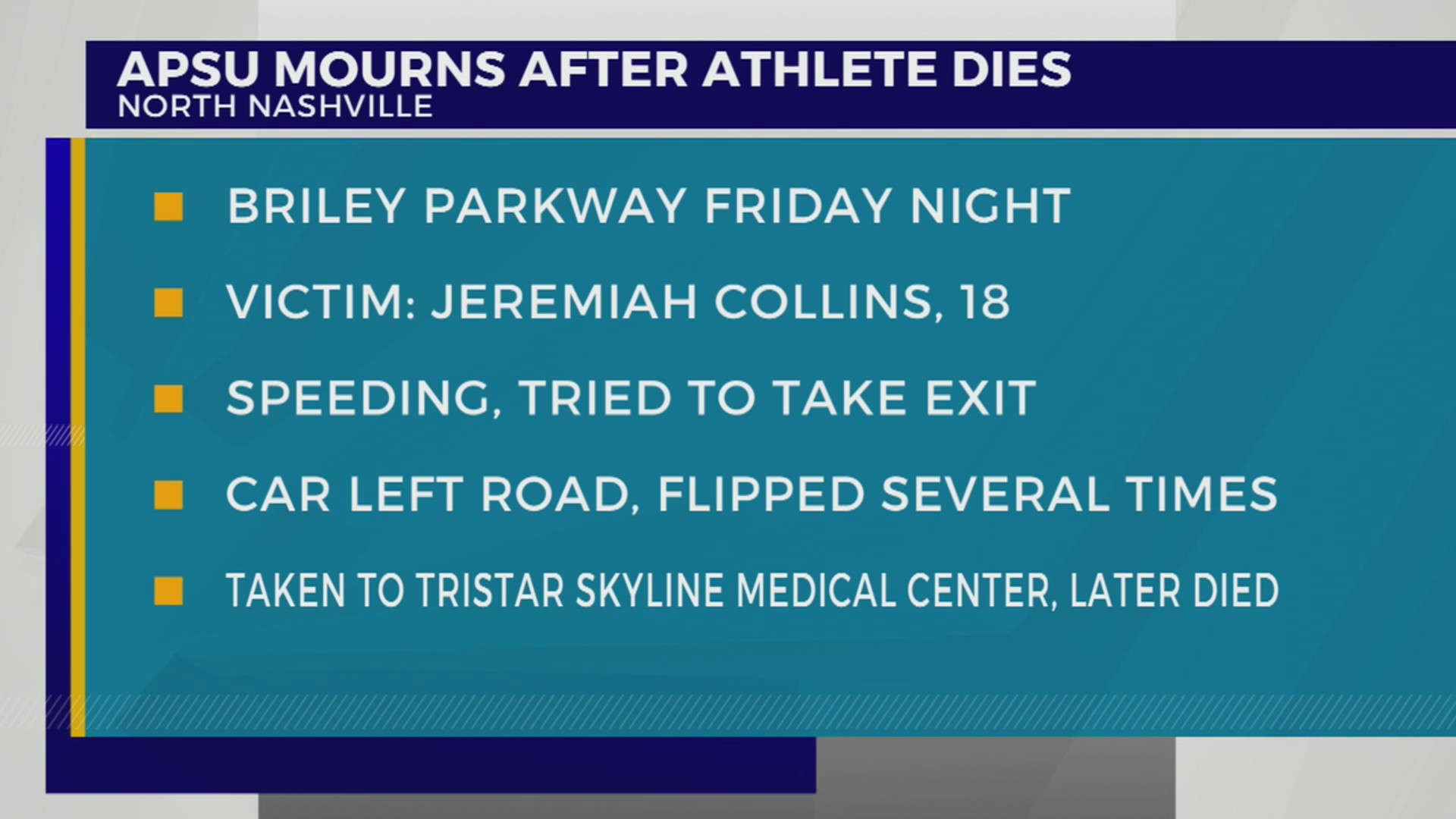 APSU football player killed in crash on Briley Parkway in Nashville ...