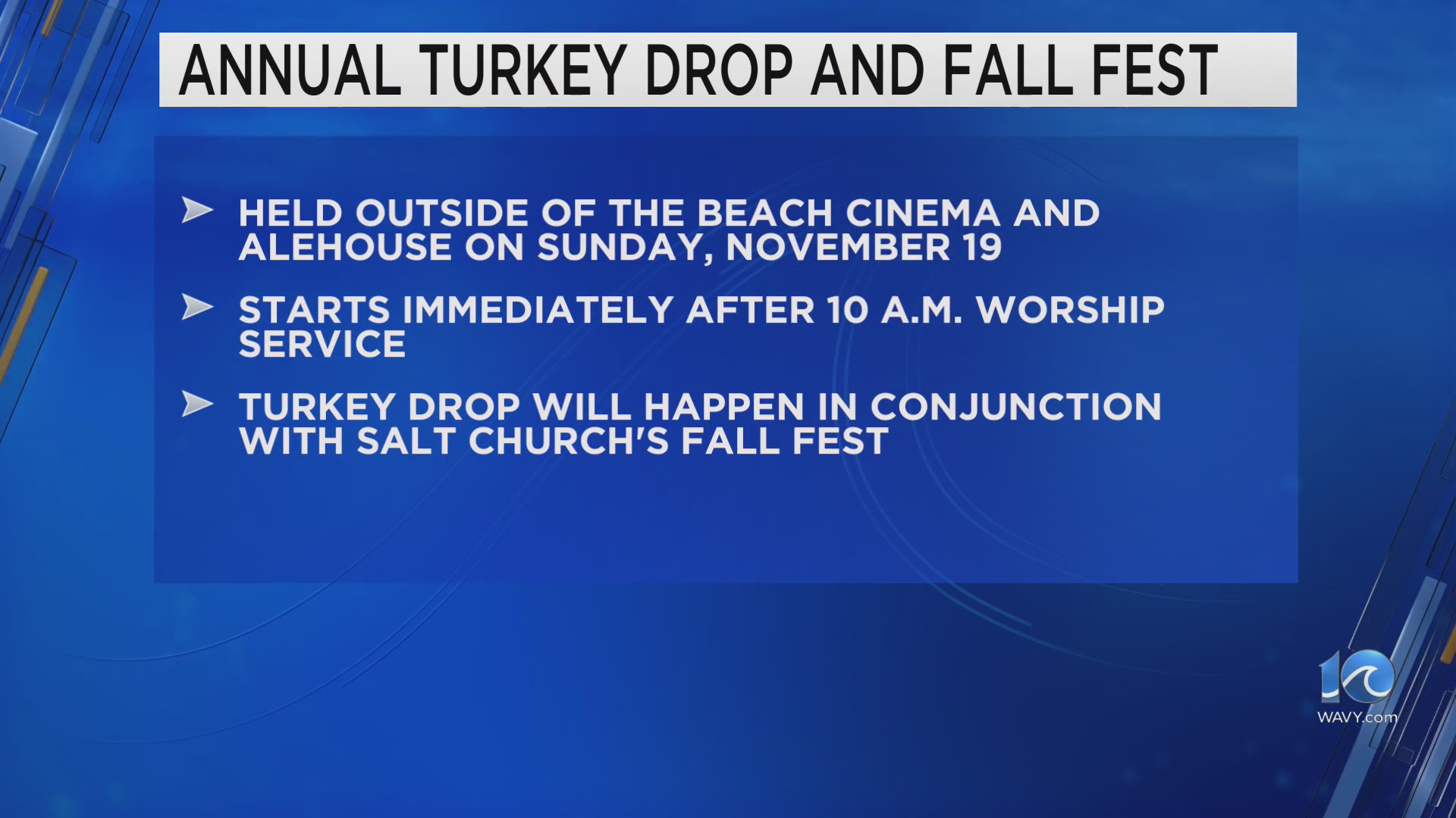 VB Annual Turkey Drop and Fall Fest take place Sunday – WAVY.com