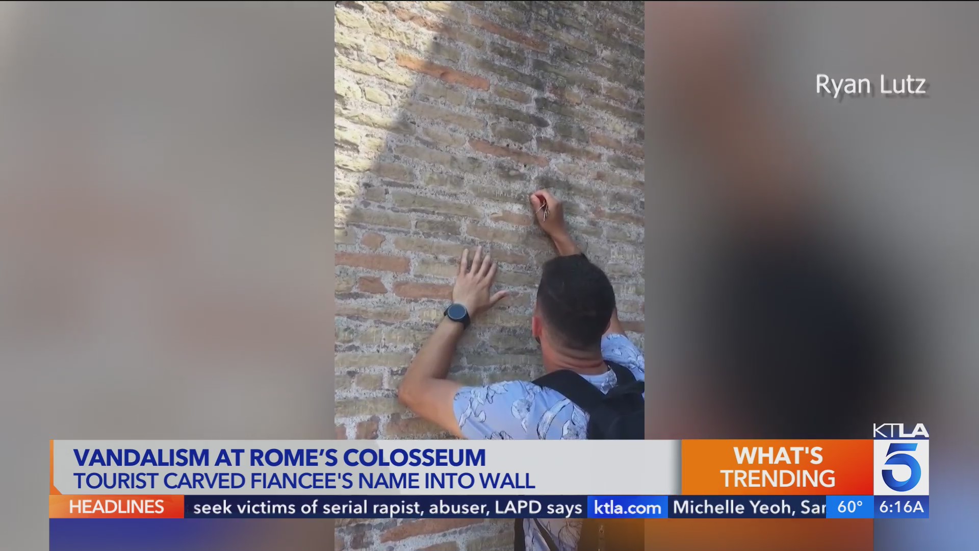 Tourist caught on video vandalizing Colosseum wall in Rome – KTLA