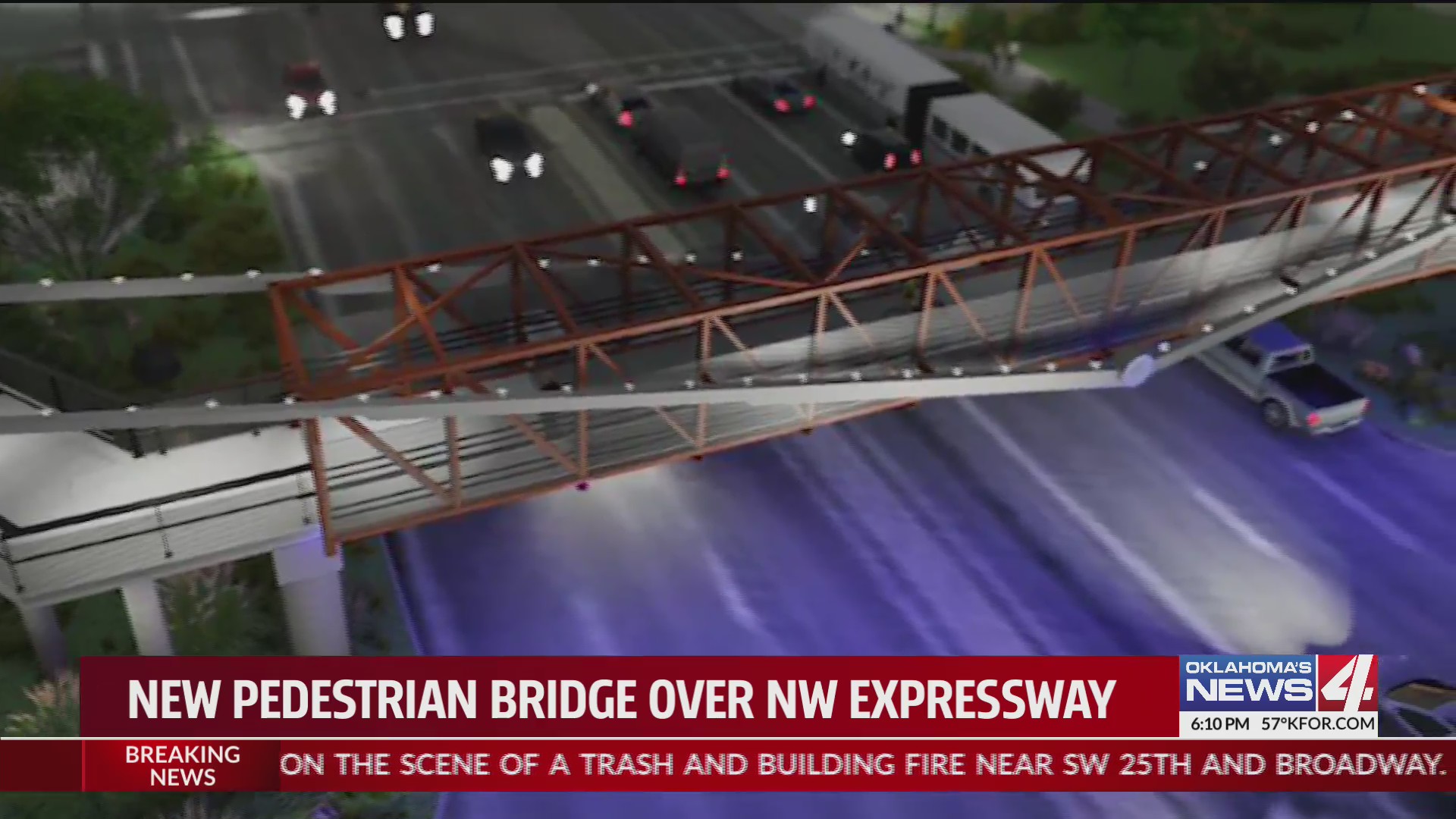Portions of NW Expressway pedestrian bridge arrive near Wilshire Blvd ...