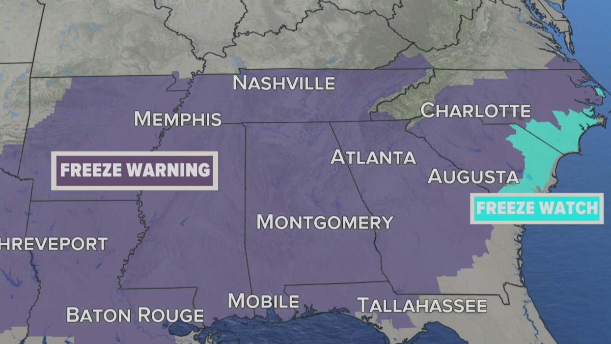 Freeze warnings stretch across Southern states down to Gulf Coast ...