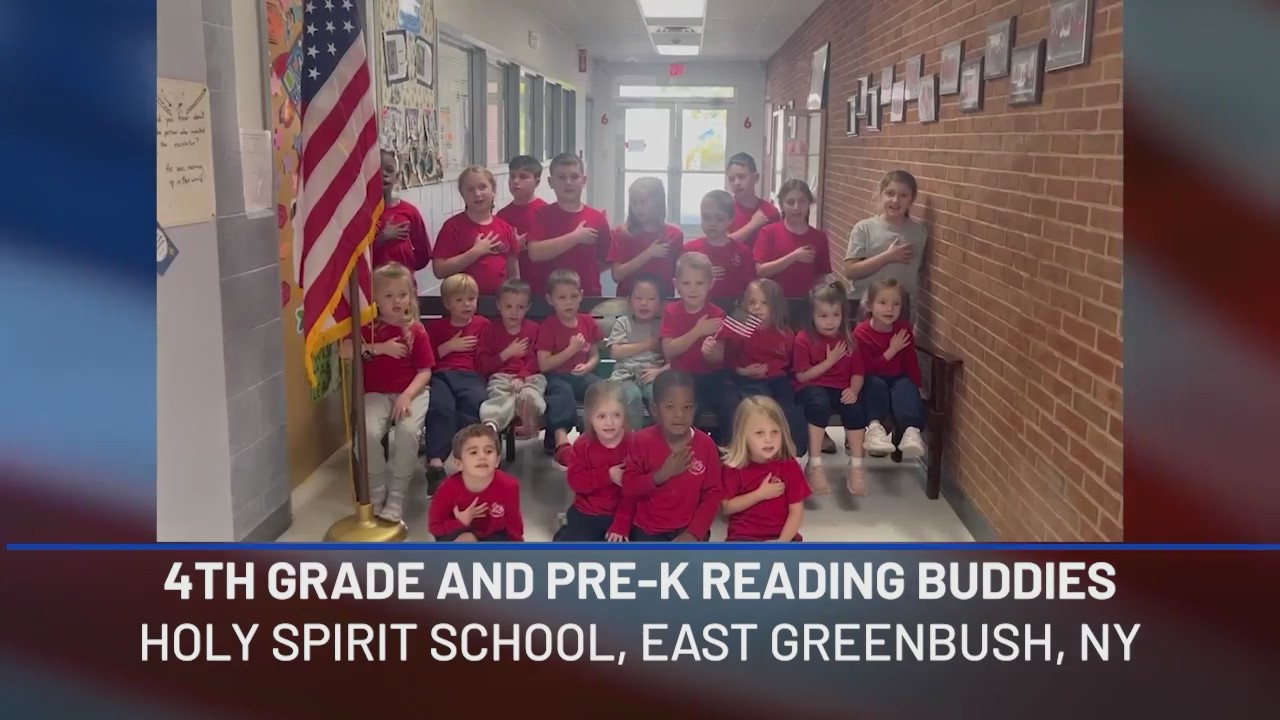 4th grade and pre-k reading buddies from Holy Spirit School give us our ...