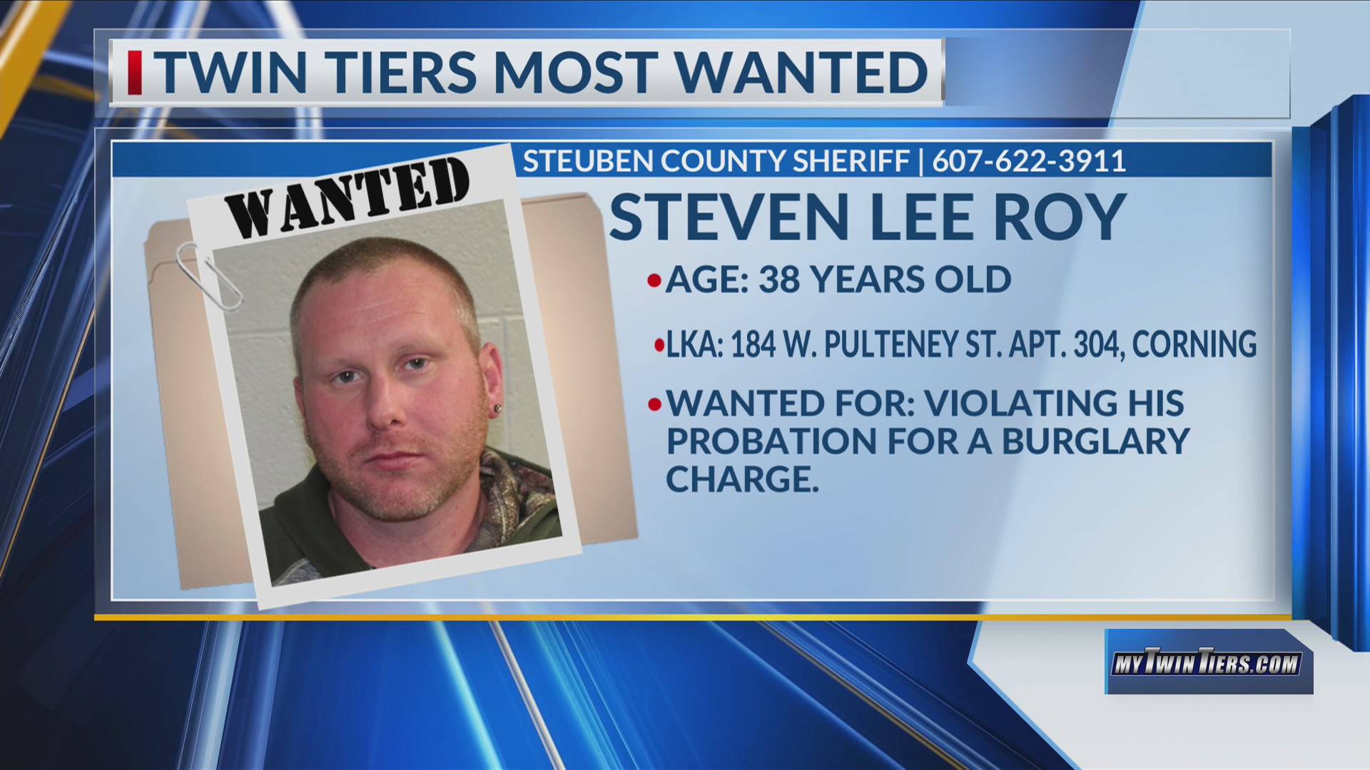 Twin Tiers Most Wanted: Steven Roy – WETM – MyTwinTiers.com