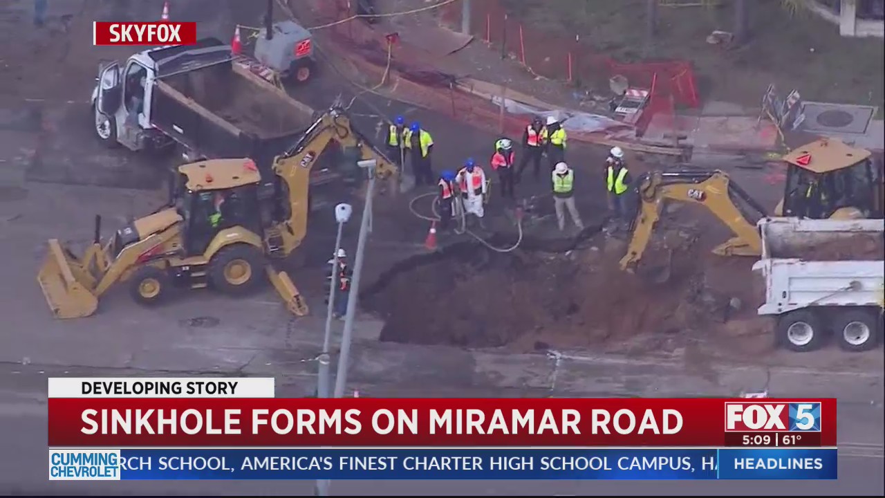 Sinkhole Forms on Miramar Road After Heavy Rain Storm – FOX 5 San Diego ...