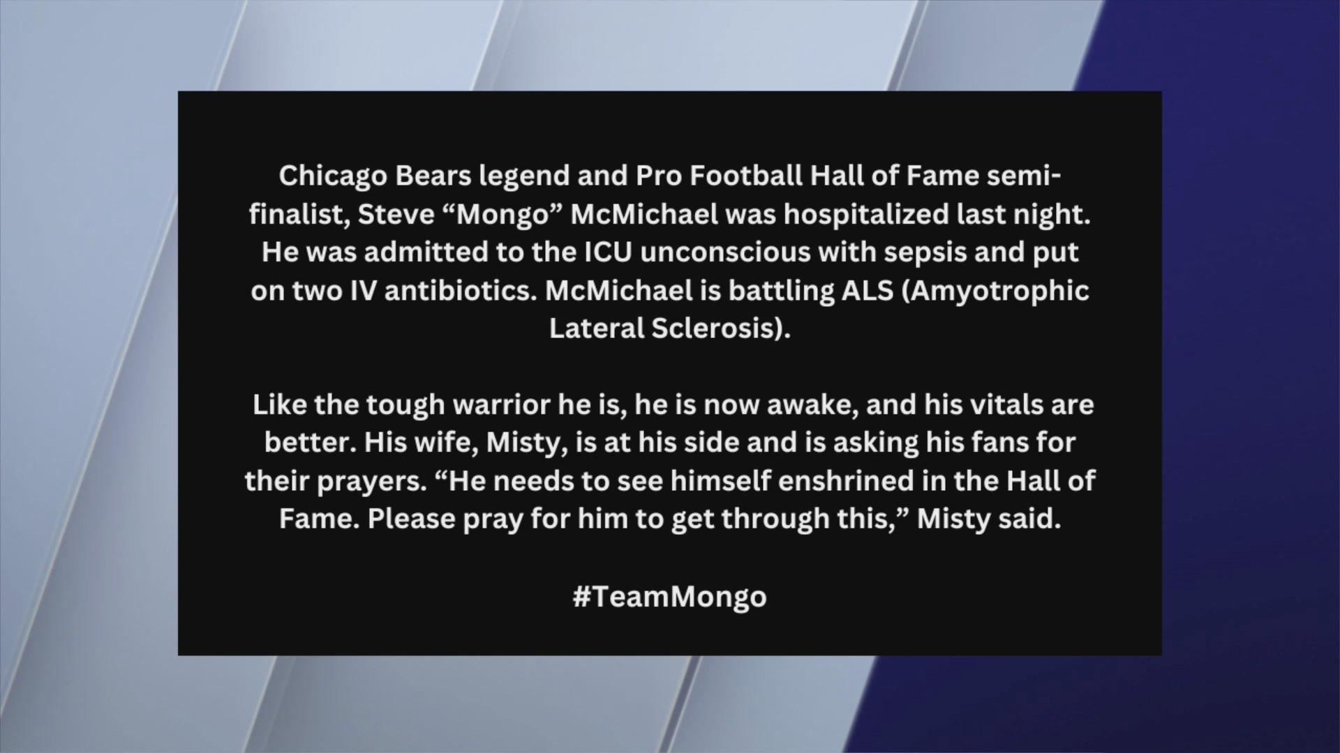‘Asking for prayers’: Steve McMichael admitted to ICU amid ALS battle ...