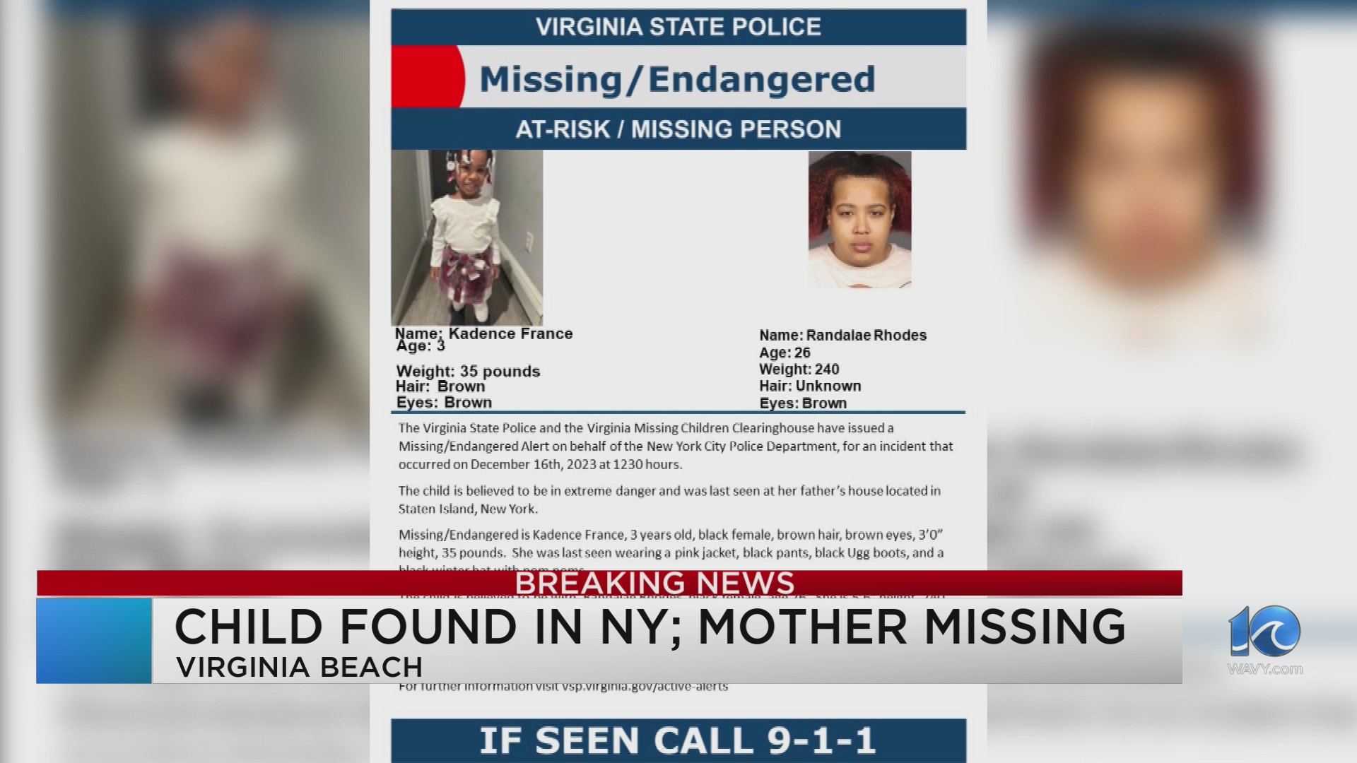3-year-old Kadence France no longer missing, taken to NYC police ...